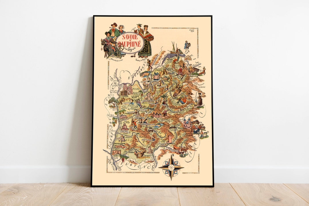 Savoie and Dauphine Map Print| Vintage France Map Poster| Savoie and ...