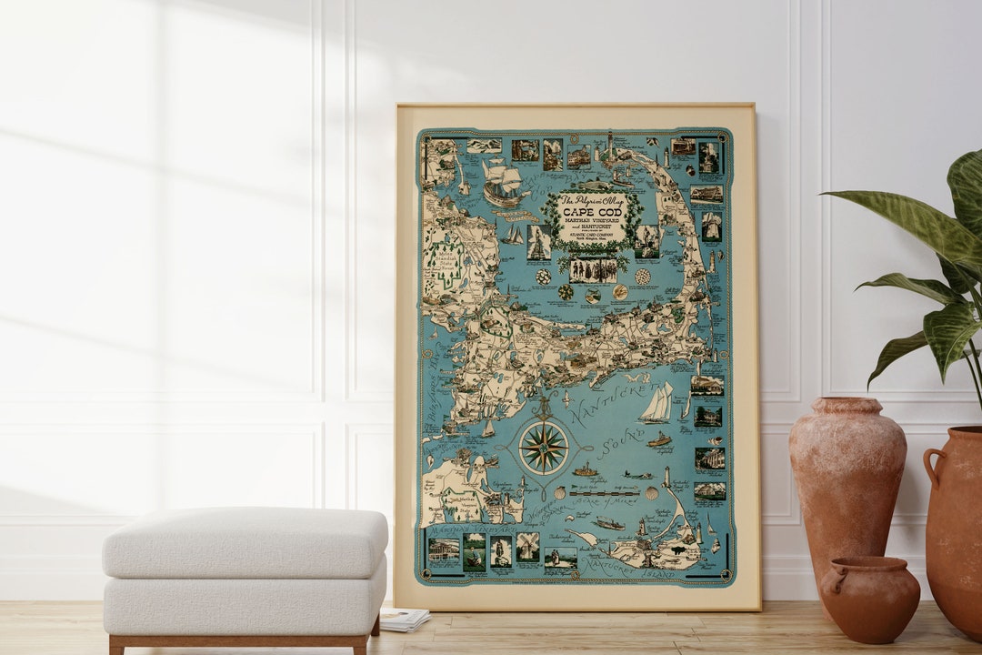 Map Print of Cape Cod, Martha's Vinyard and Nantucket| Cape Cod Wall ...