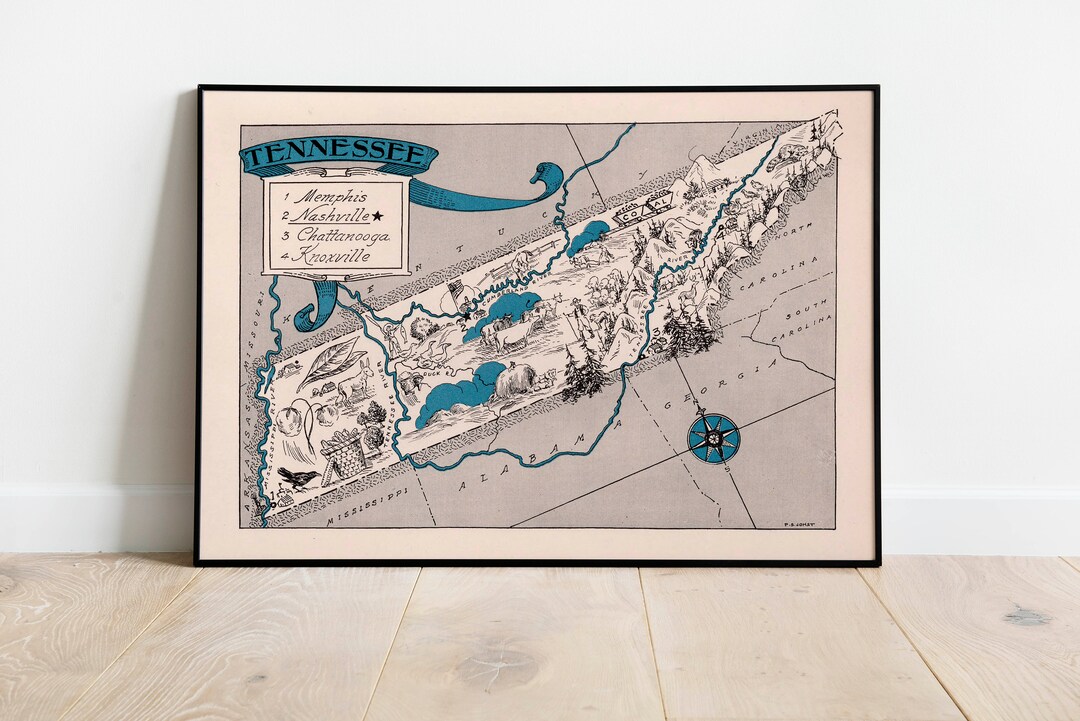 Vintage Tennessee Map Print| Tennessee Canvas Wall Art| Old Map Wall ...