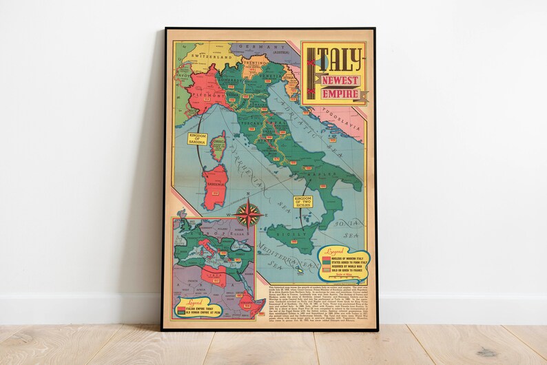 Italy World War 2 Map Print Poster Print WW2 Maps Canvas - Etsy