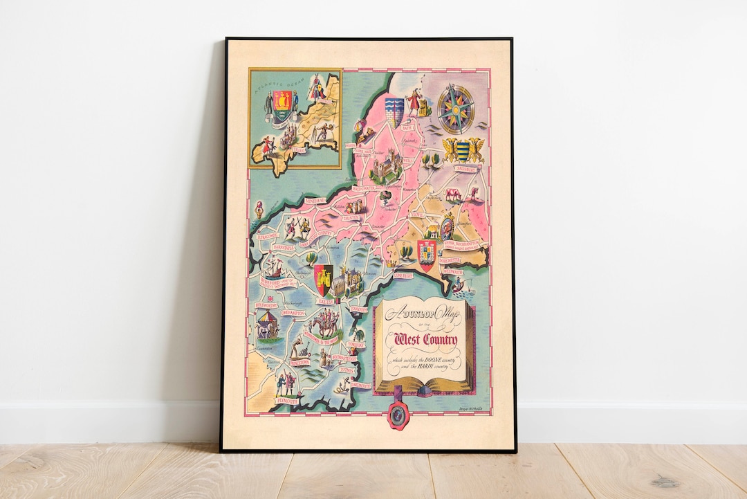West Country Map Print| Art History| 1932 West Country Map Wall Art ...