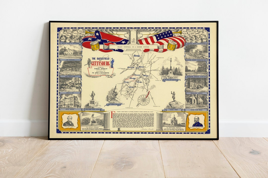 Battle of Gettysburg Map: Vintage US History Art Print - Etsy