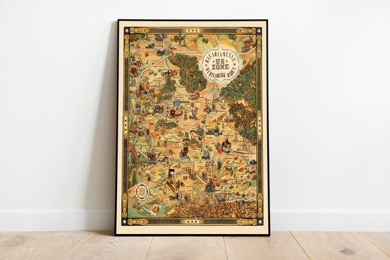 Pictorial Map of American Occupation Areas in Germany After | Etsy