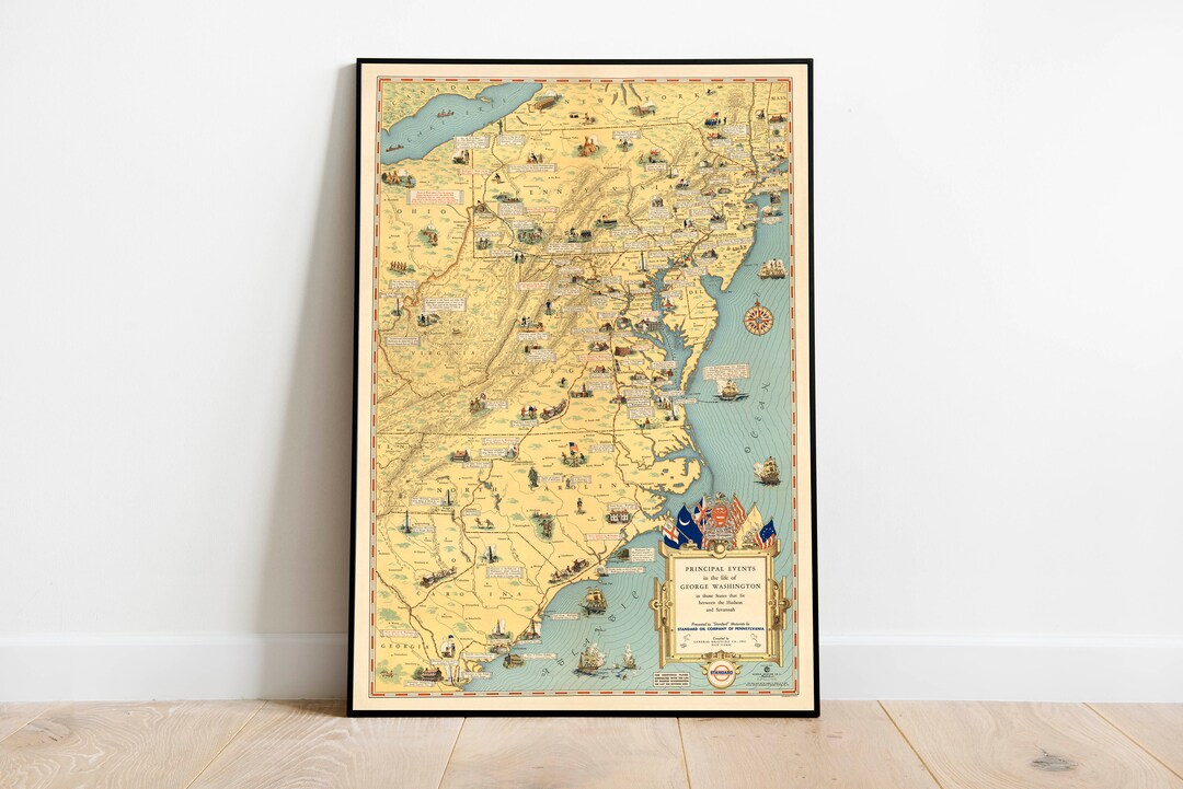 Principal Events in the Life of George Washington| Vintage Map United ...