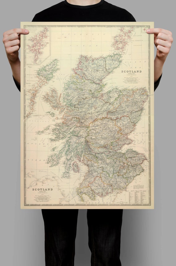 Scotland Map Wall Print Old Map Scotland Wall Decor Historical Map of ...
