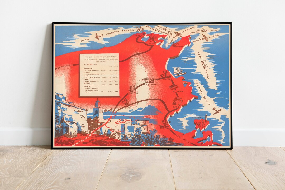 Pictorial Map of Tunisia Old Map Wall Decor Vintage Map Wall - Etsy