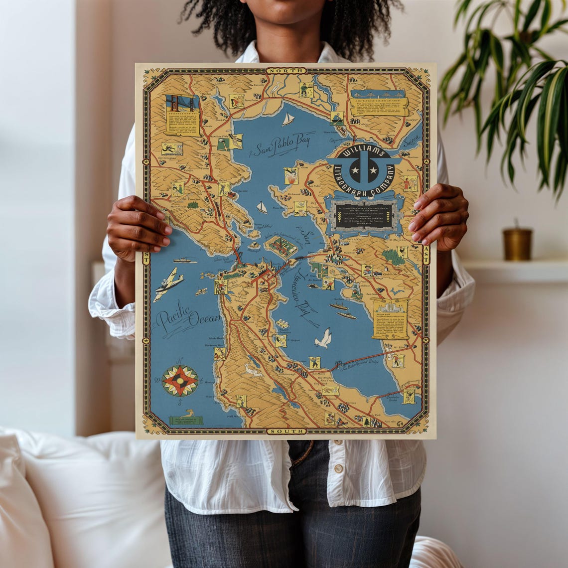 Vintage San Francisco Bay Area Map Art Print - Etsy