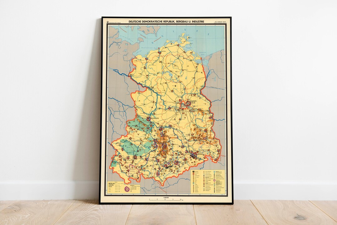 Map of East Germany Post World War 2| Germany Map Print| Poster Vintage ...
