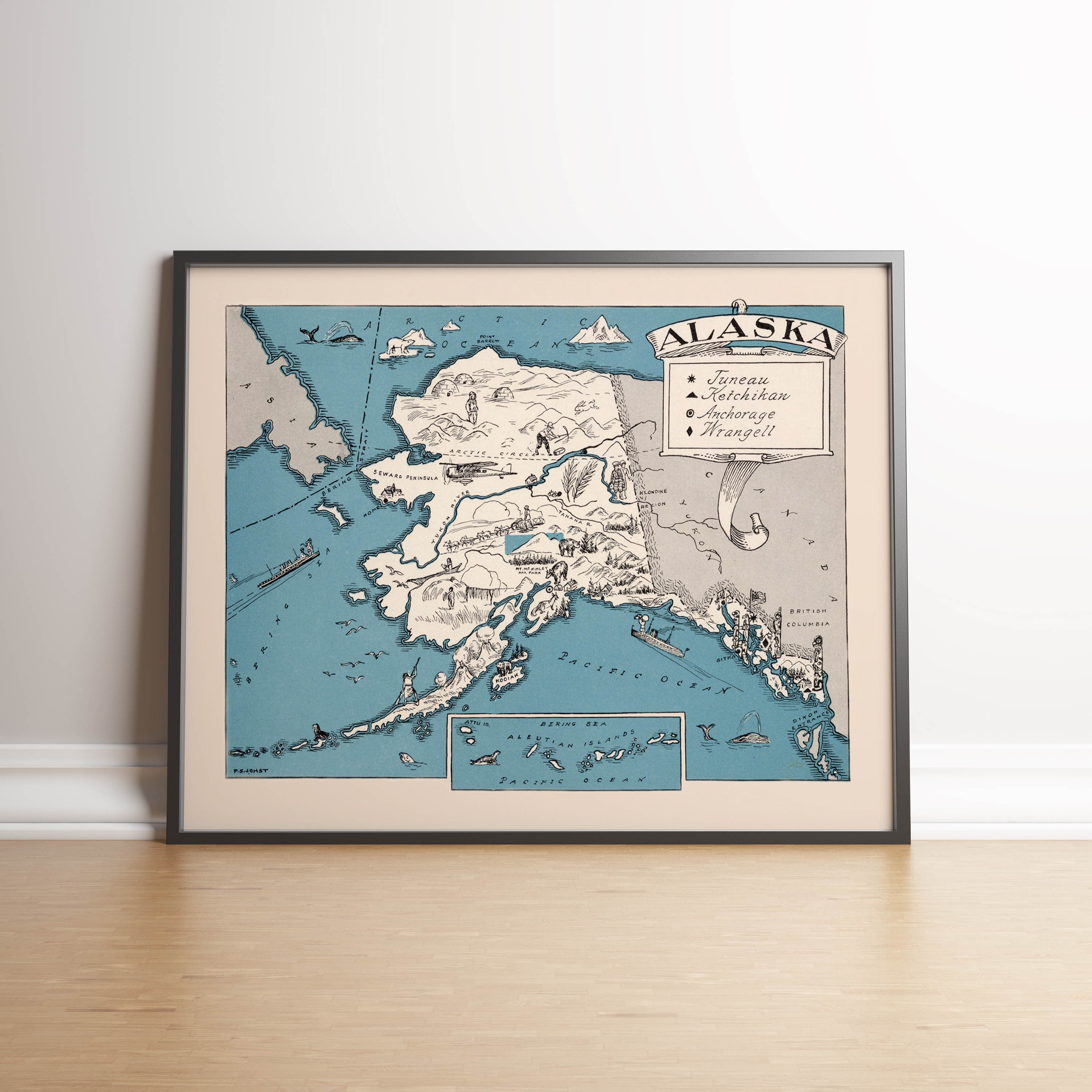 Pictorial Map of Alaska Poster Print Wall Art Living Room | Etsy