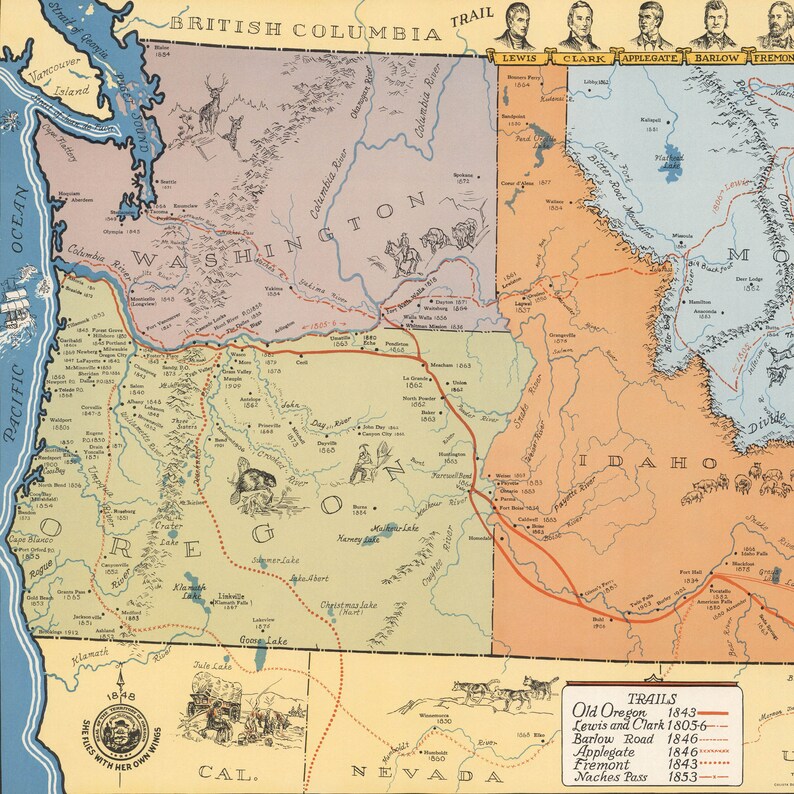 Oregon Territory Map 1848 Oregon Vintage Map Wall Print | Etsy