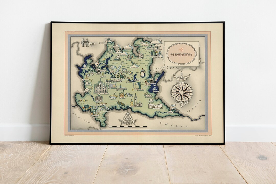 Lombardia Map Print| Art History| 1939 Lombardia Map Wall Art| Framed ...