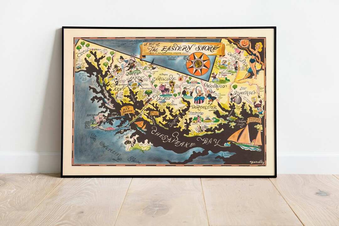 The Eastern Shore Map Print| Maryland Map Wall Print| Maryland Canvas ...