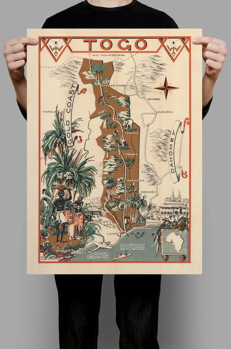 Togo Map Wall Print Old Map Togo Poster for Wall Decor - Etsy