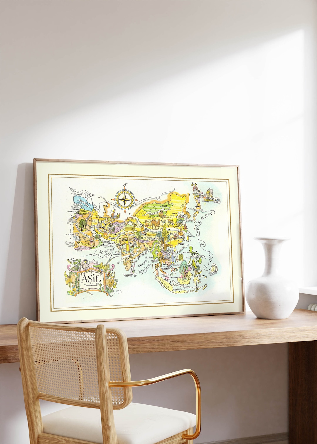 Pictorial Map of Asia| Old Map Wall Art Print| Framed Art Print ...