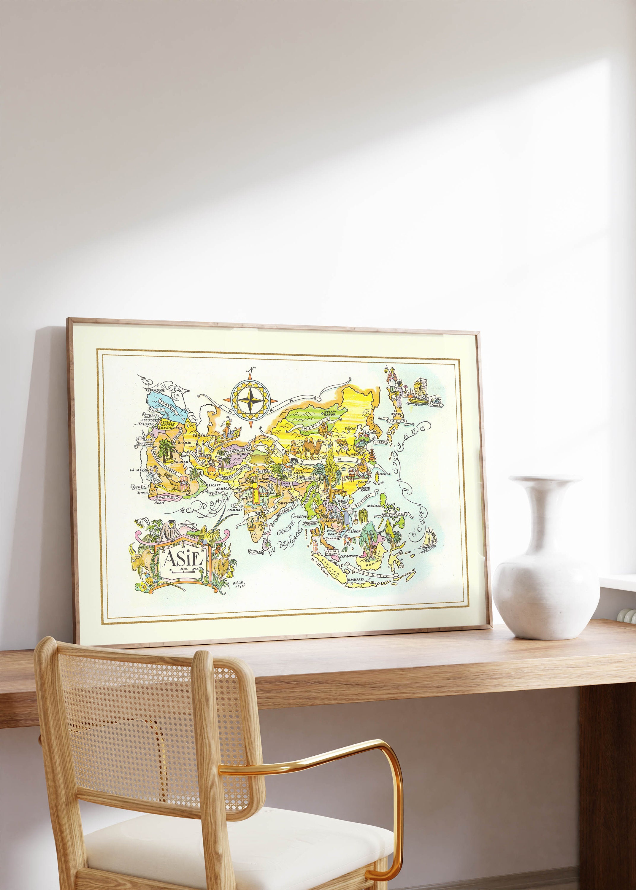 Pictorial Map of Asia Old Map Wall Art Print Framed Art - Etsy