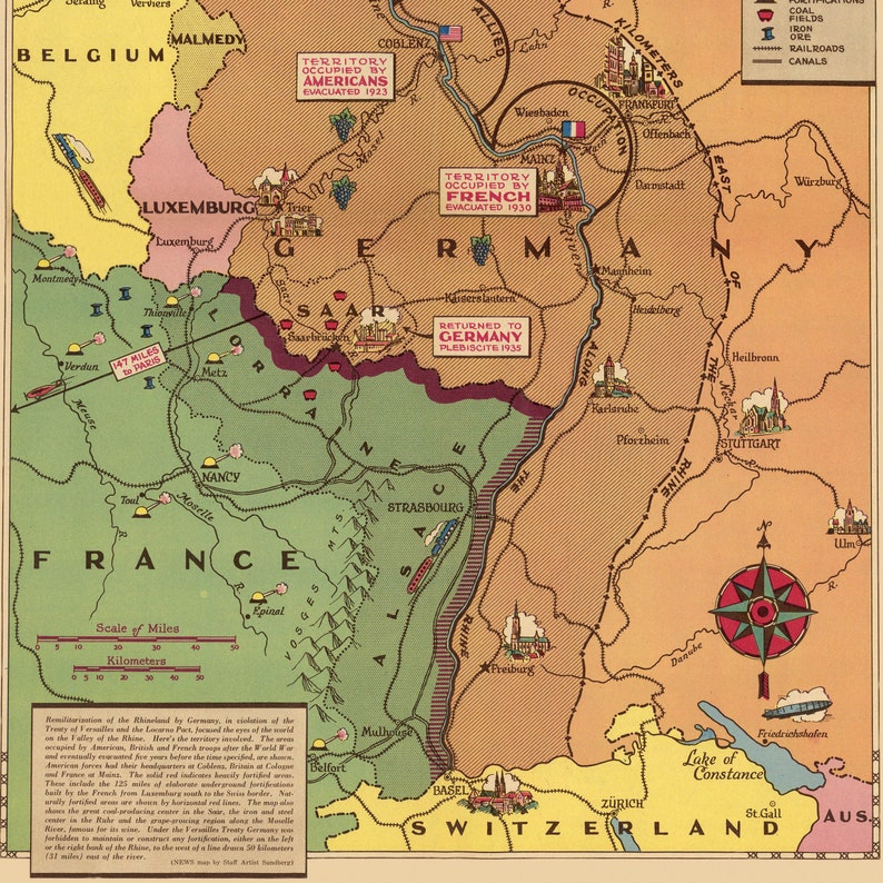 Political and Military Map of Rhineland before World War 2 | Etsy