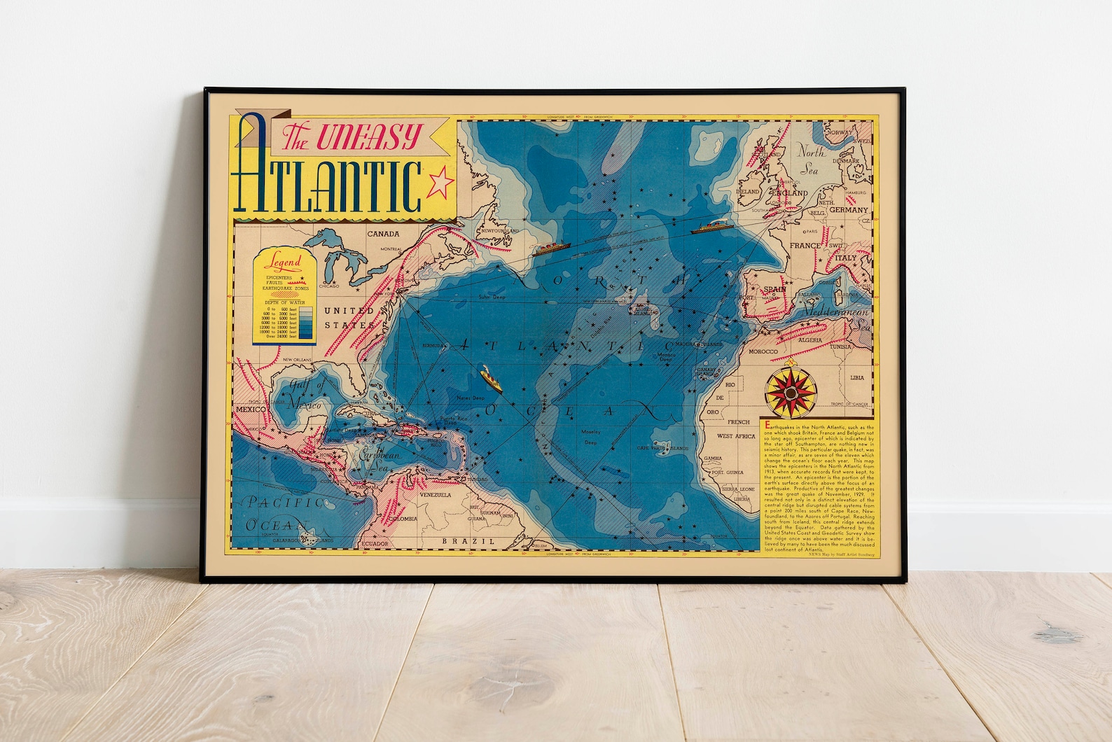 Atlanic Ocean Map Poster Atlantic Ocean Map Wall Art Print | Etsy