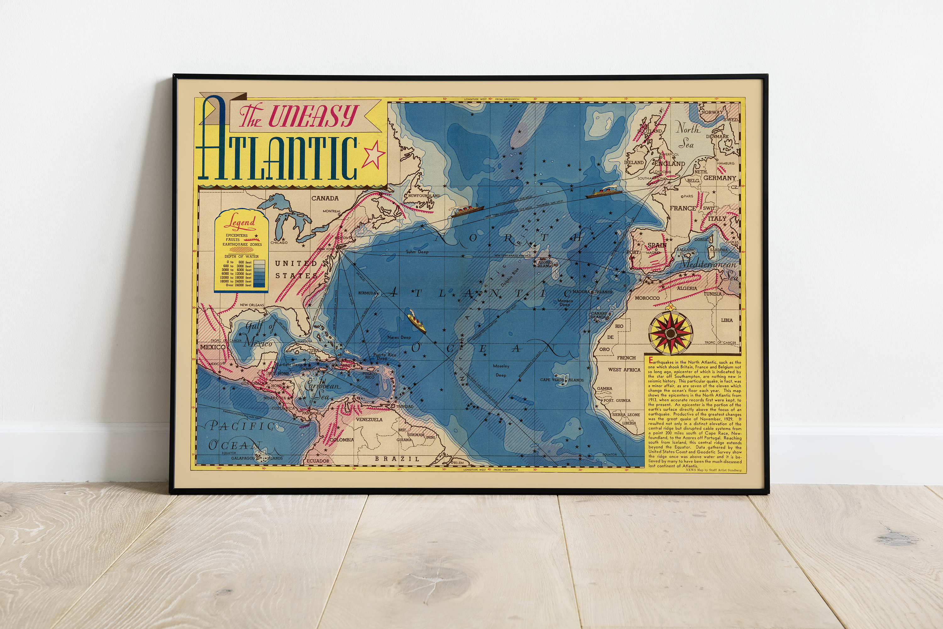 Atlanic Ocean Map Poster Atlantic Ocean Map Wall Art Print | Etsy