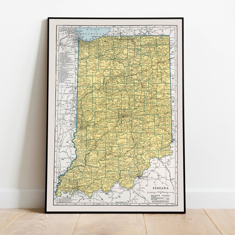 Indiana Map - Etsy
