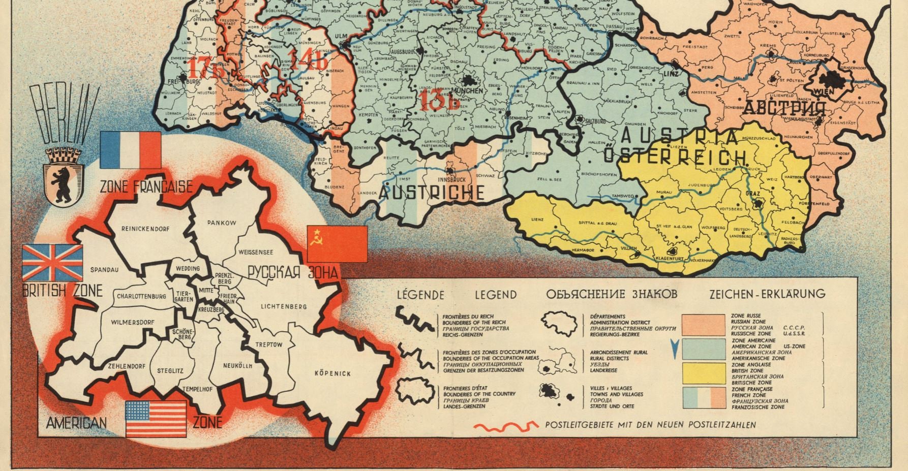 Color Map of Occupation zones Post WWII Map of Germany WW2 | Etsy