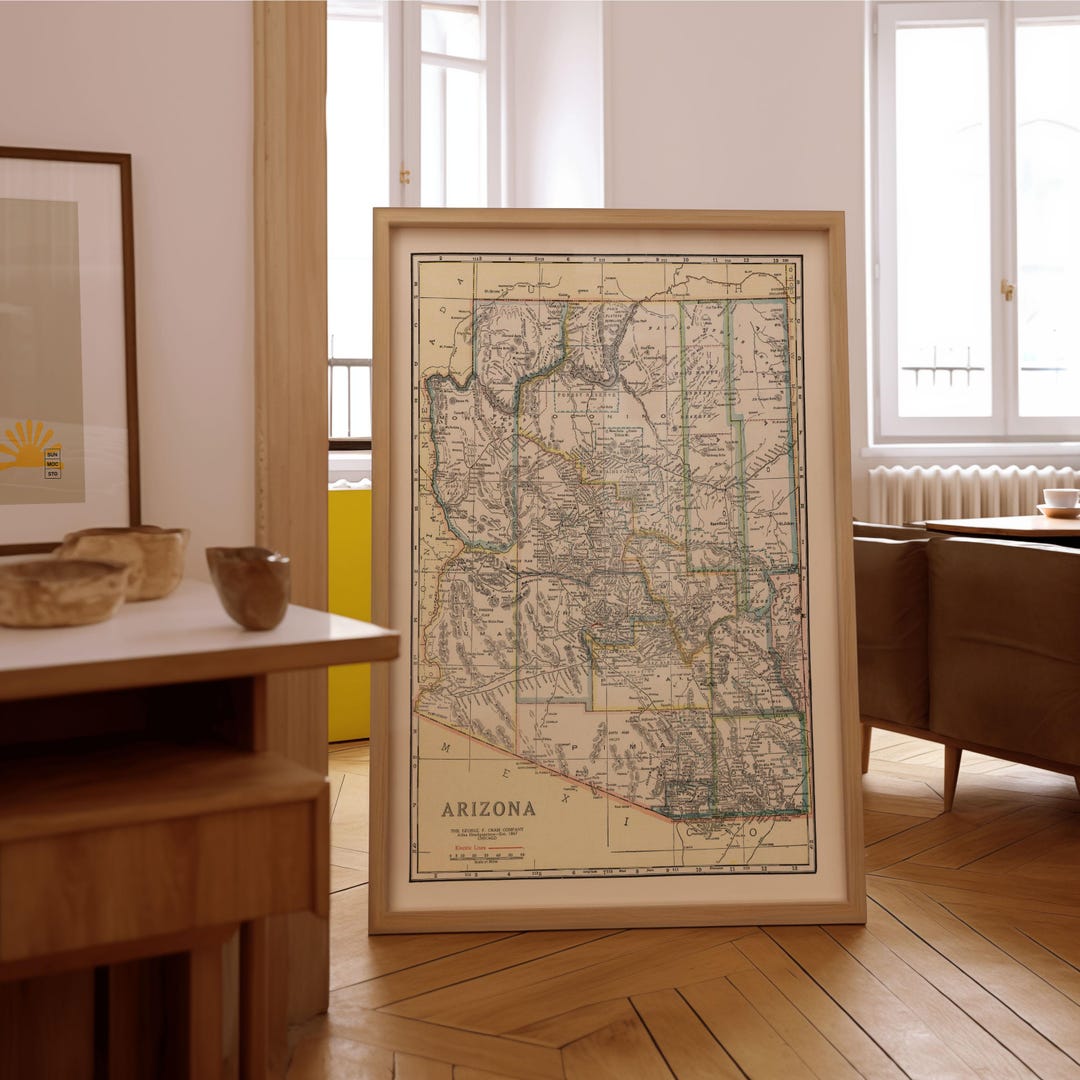 Vintage Arizona Map Print: 1920s Wall Art, Framed or Canvas - Etsy