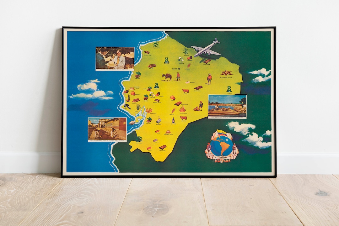 Pictorial Map of Ecuador| Old Map Wall Art Print| Framed Art Print ...