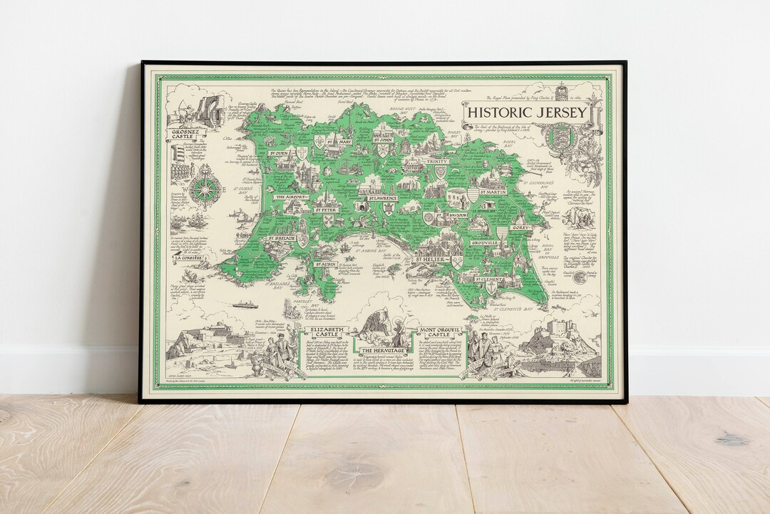 Vintage Map of Jersey Island: Channel Islands Art Print - Etsy