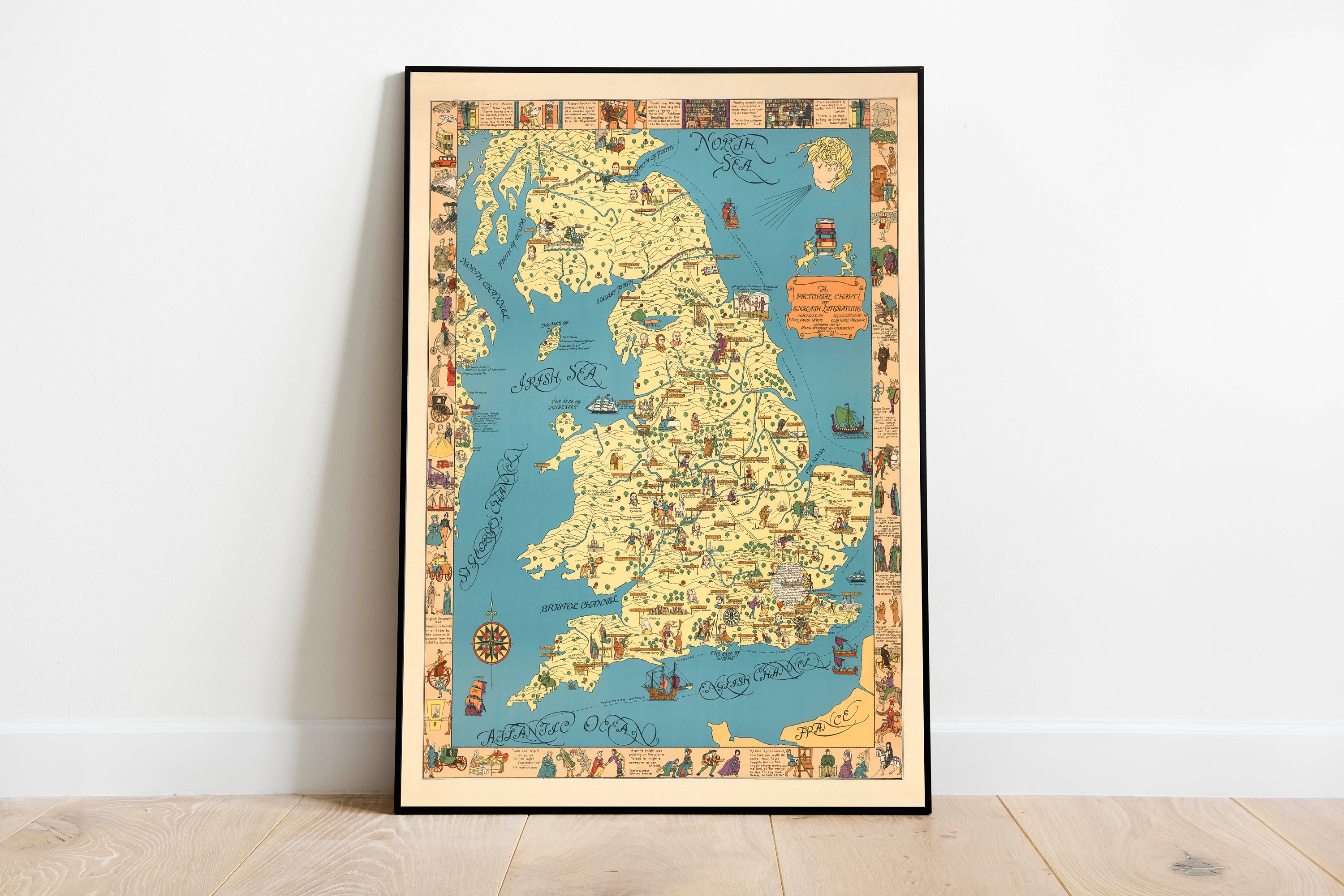 Pictorial Chart of English Literature: Vintage Map of England Canvas ...