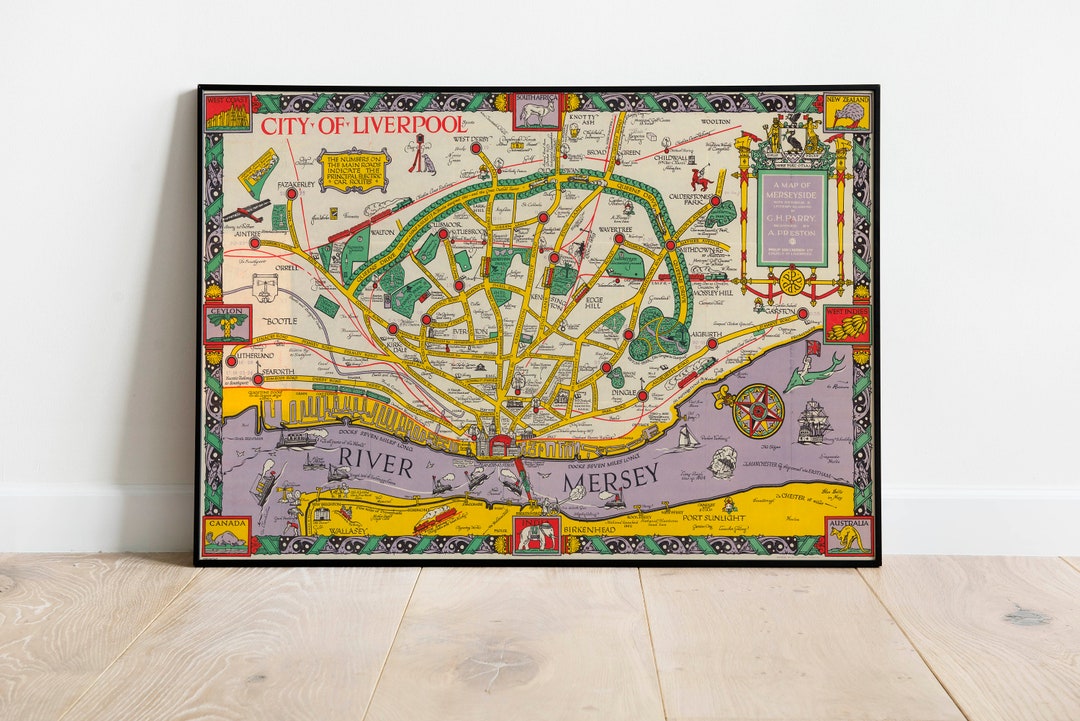Liverpool Map Wall Print| Framed Map Wall Decor| 1934 Merseyside Map ...