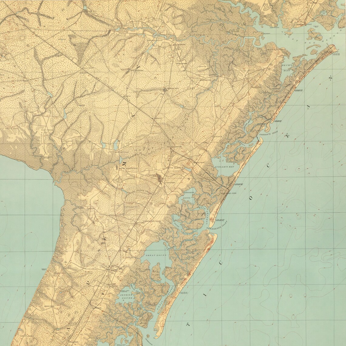 Topographical Map of the Peninsula of Cape May Poster Print | Etsy