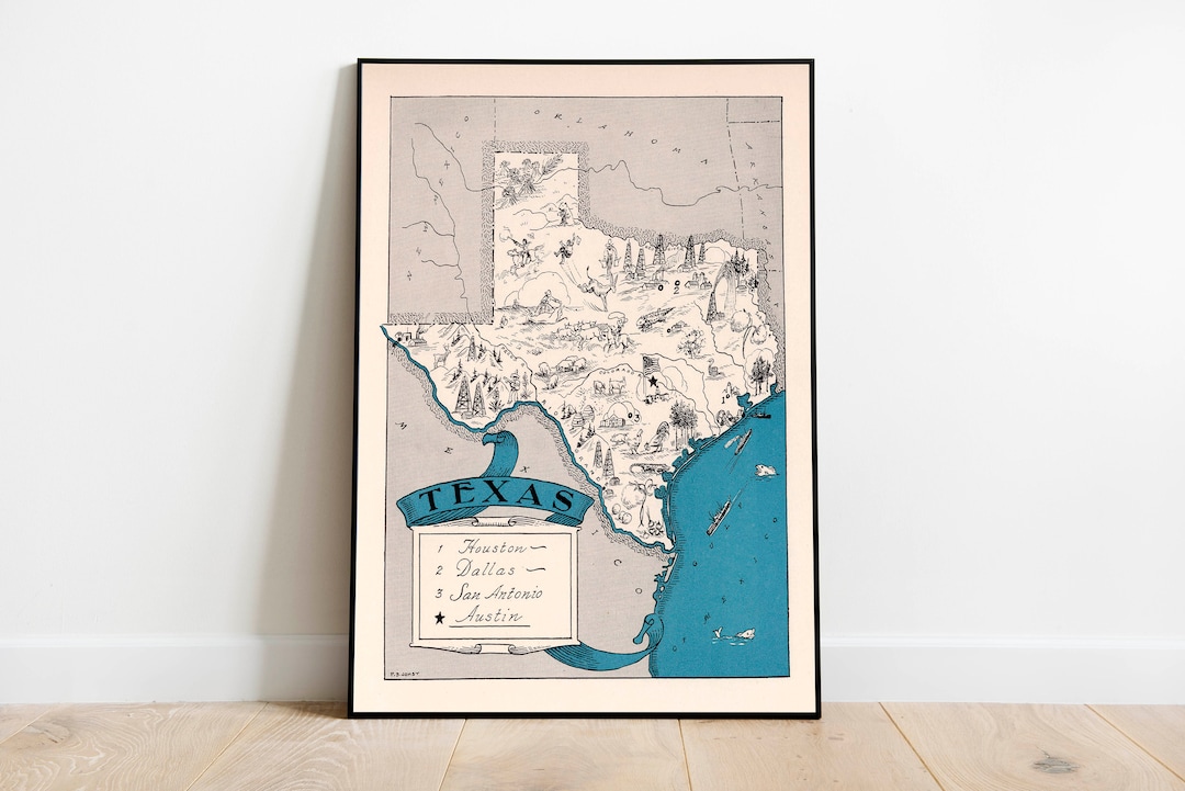 Vintage Texas Map Print| Texas Canvas Wall Art| Old Map Wall Prints ...