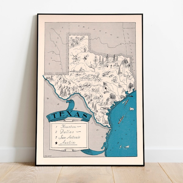 Texas Vintage Map - Etsy