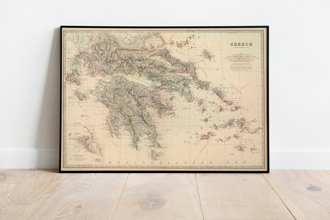 1879 Greece Map Print: Vintage Wall Art Decor - Etsy