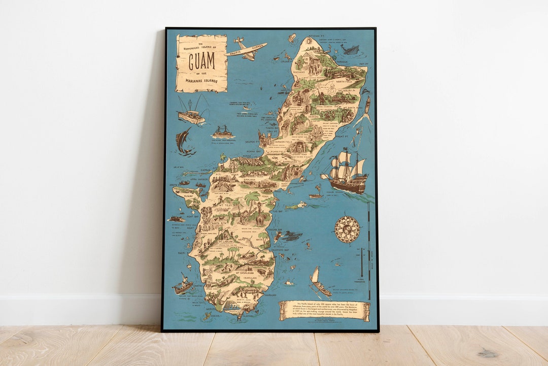 Vintage Guam Map Print: Marianas Islands Historical Wall Art - Etsy UK
