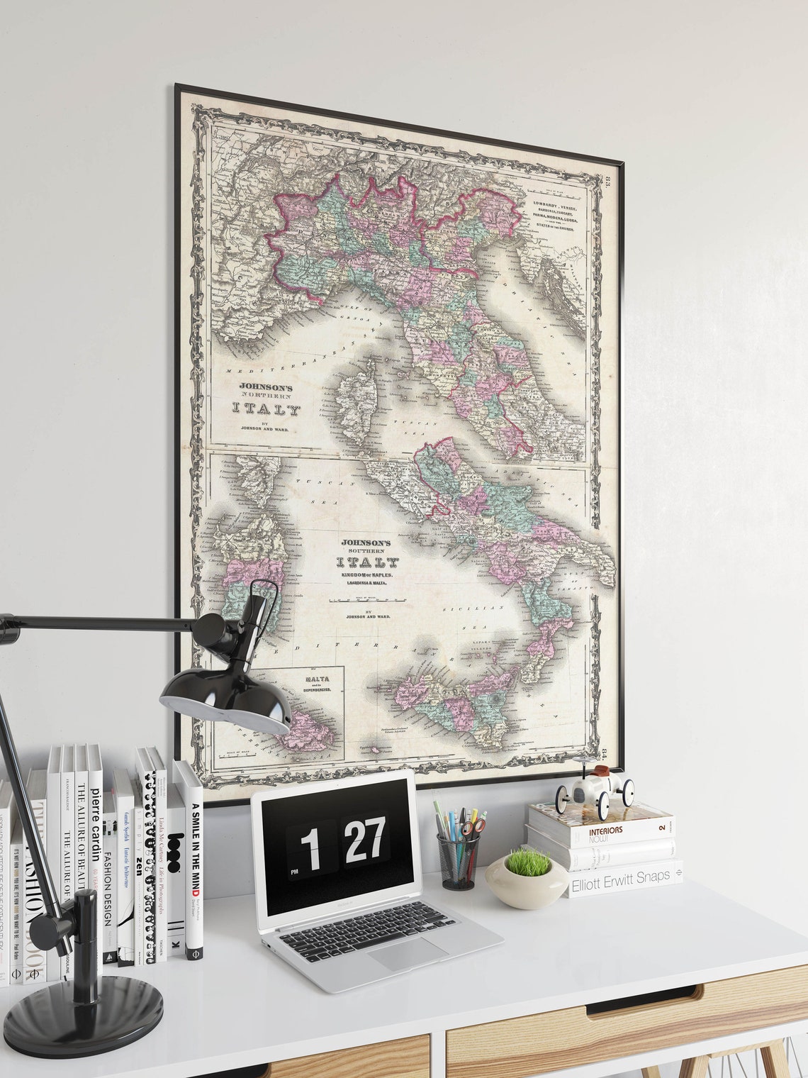 Italy Map Wall Print 1862 Italy Map Poster Print Canvas | Etsy