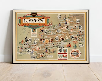 Illustrated Map of Cornwall - Etsy