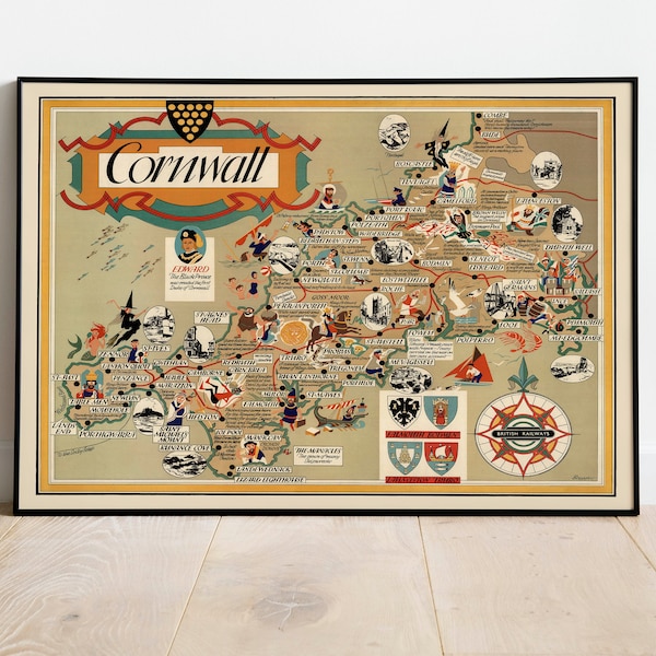 Maps Map of Cornwall - Etsy