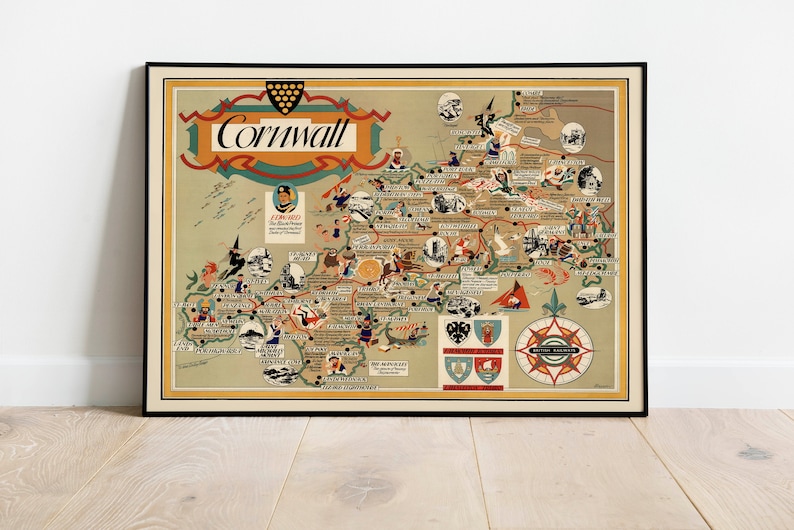 Map of Cornwall England Old Map Wall Art Cornwall Map - Etsy