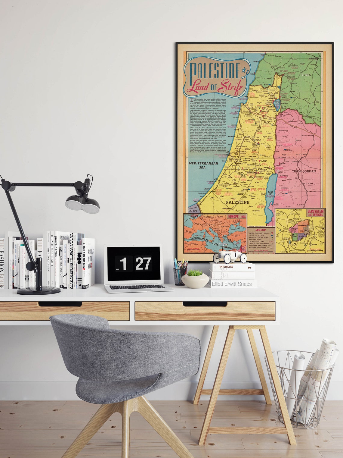 Palestine Map Print Art History 1945 Palestine Map Wall Art | Etsy