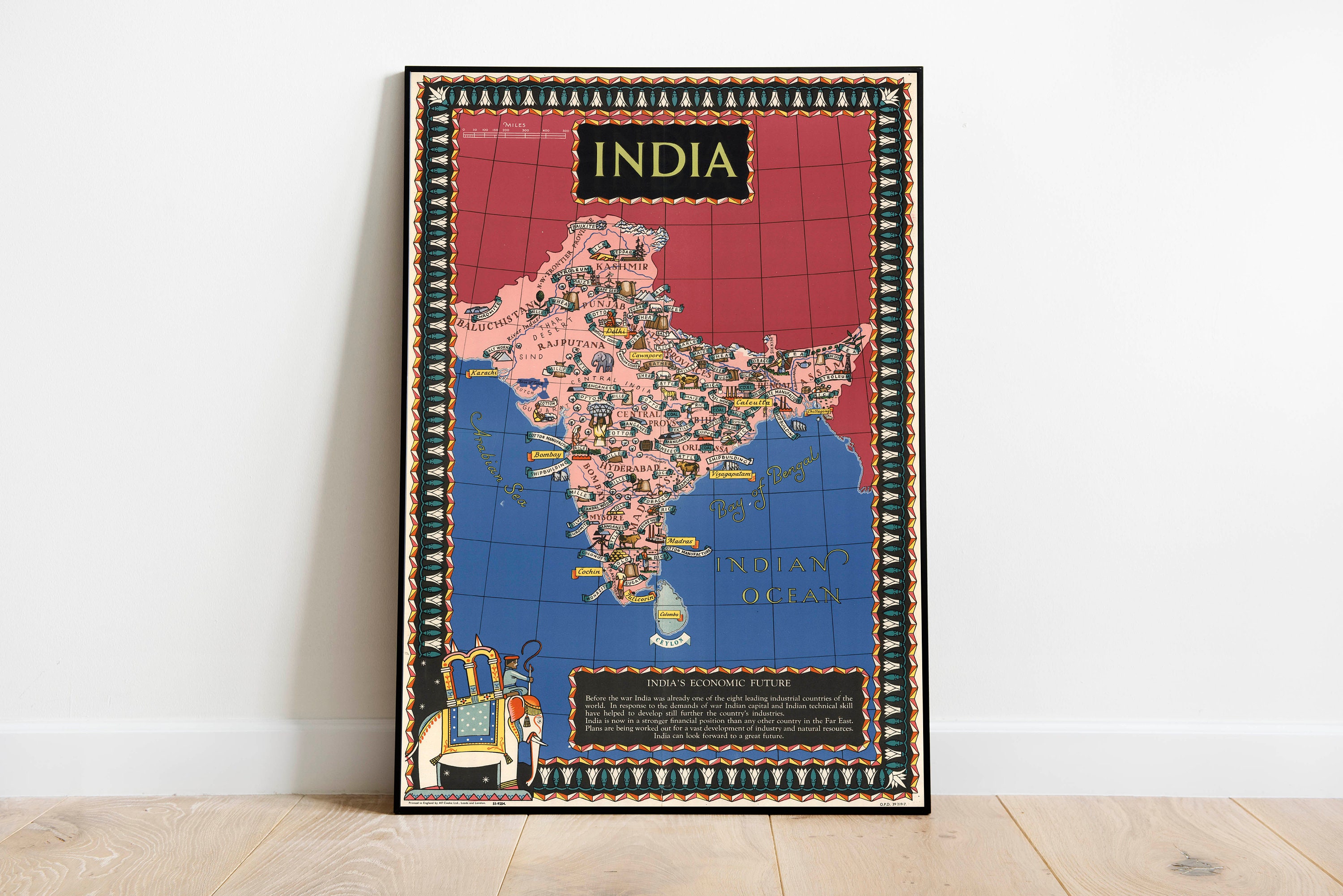 India Map Print Fine Art Prints 1943 India Map Wall Art | Etsy