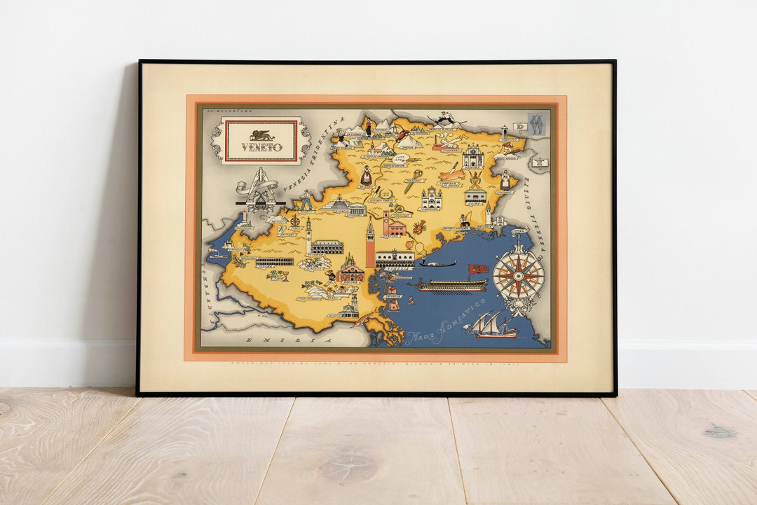 Venetia Map Print| Art History| 1939 Venice Map Wall Art| Framed Wall ...