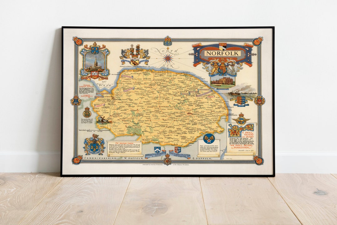 Norfolk Map Poster Print| Vintage Map Wall Art| Norwich Map Poster ...