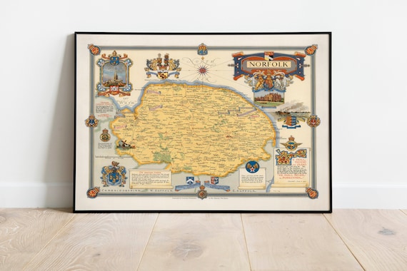 Norfolk Map Poster Print Vintage Map Wall Art Norwich Map | Etsy
