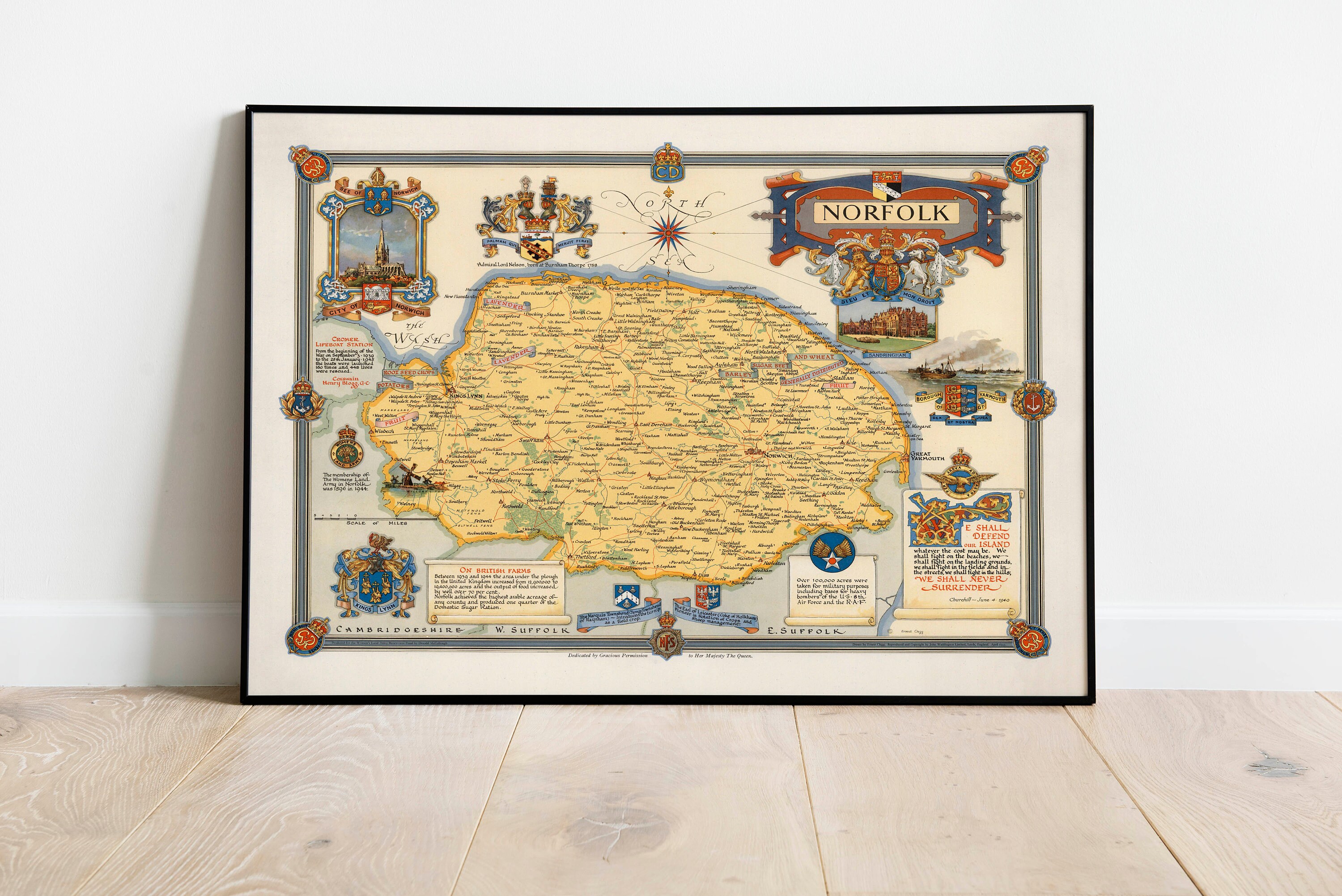 Norfolk Map Poster Print Vintage Map Wall Art Norwich Map - Etsy