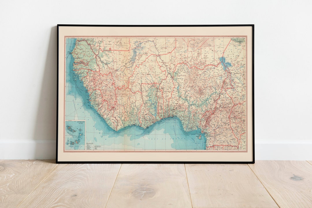 Geographical Map of West Africa| Map Wall Decor| Vintage Map Wall Art ...