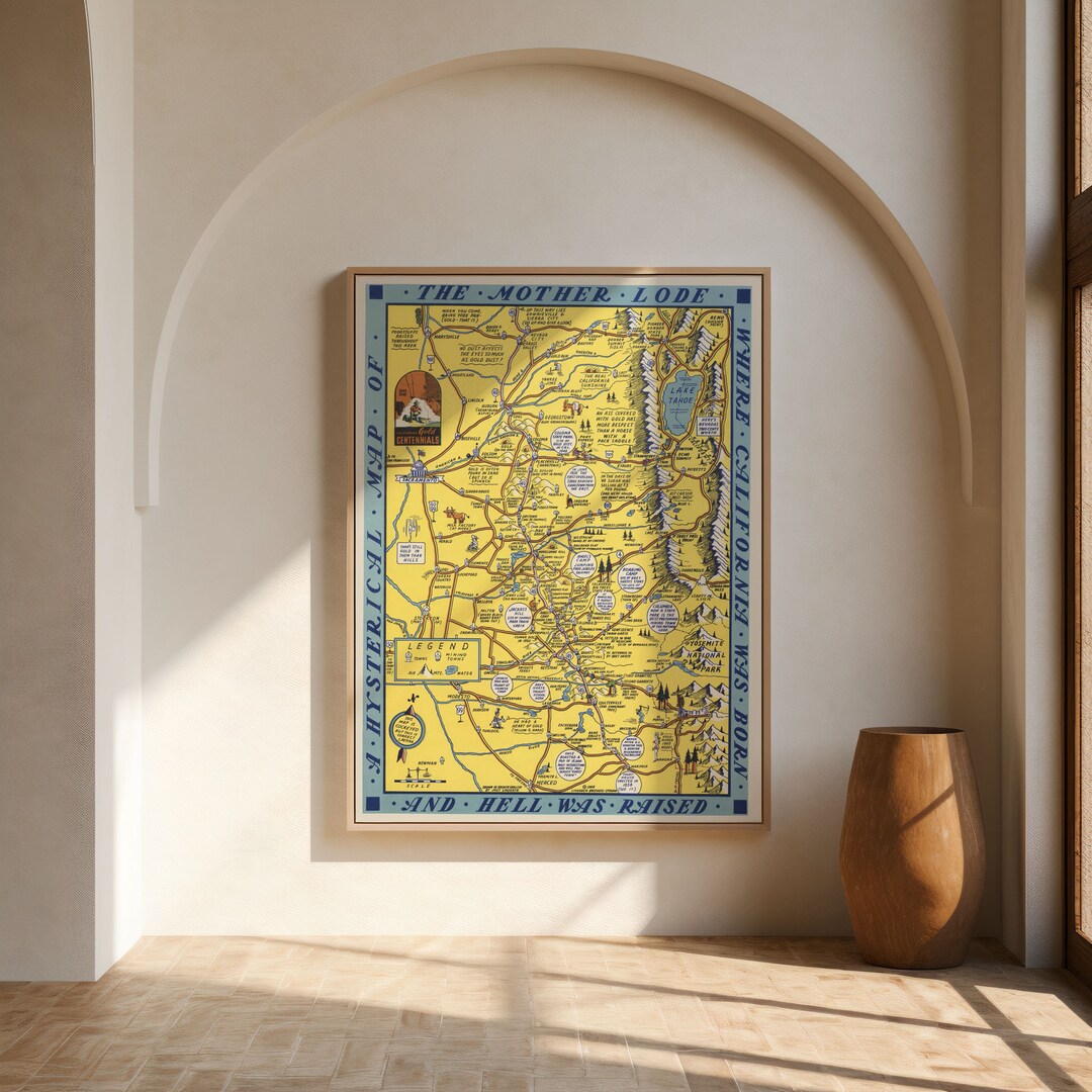 1948 Map of the Mother Lode Animated Map Poster| California Wall Print ...