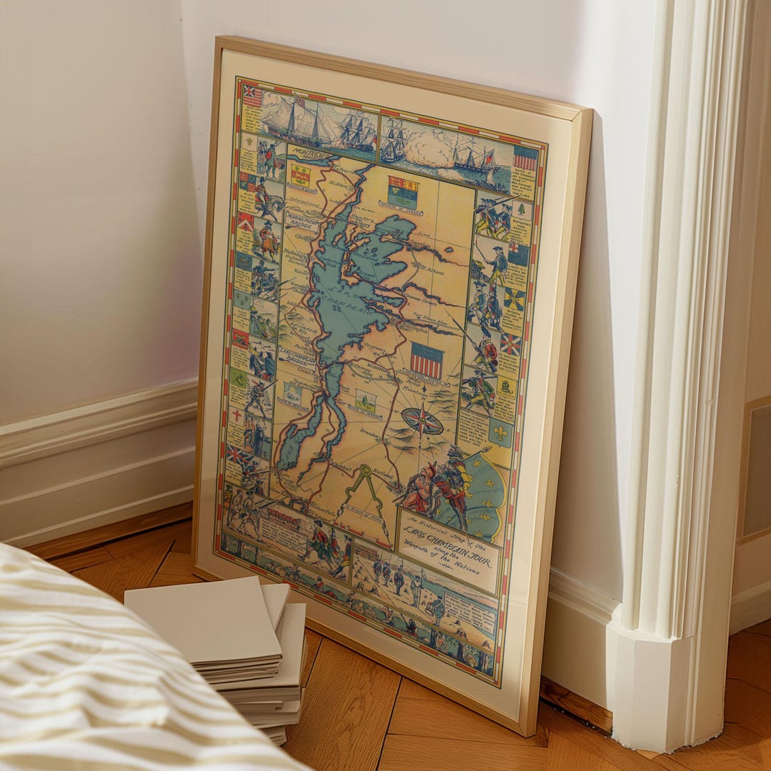 Lake Champlain Historical Map: Warpath of the Nations, Framed Art Print ...