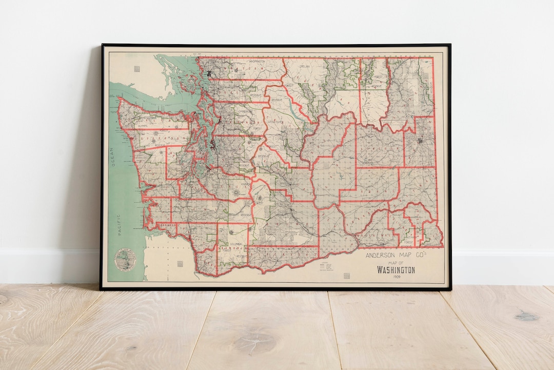 Vintage Washington State Map Print: 1909 Antique Wall Art - Etsy