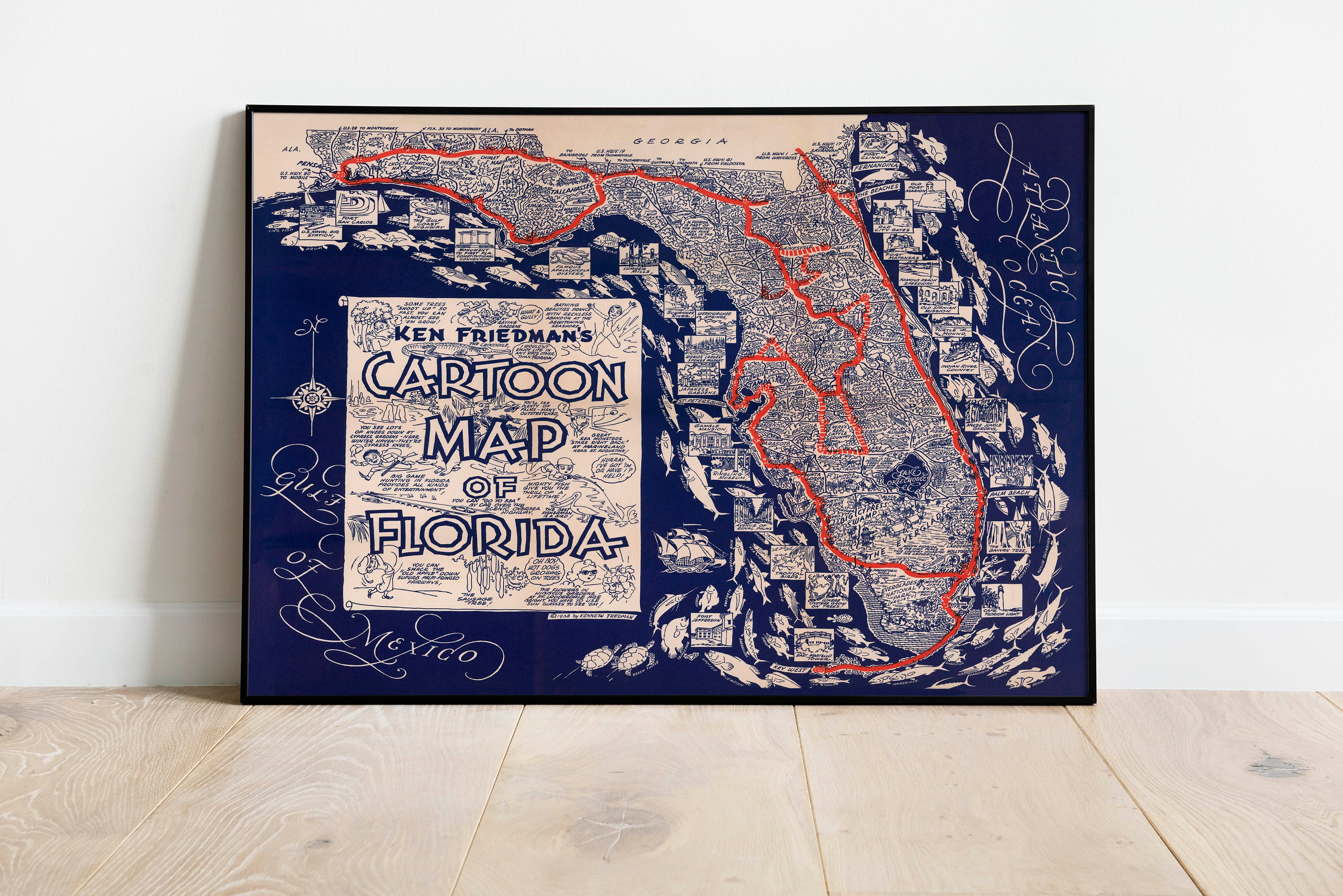Florida Map Print for Wall Decor Vintage Map Poster Canvas - Etsy