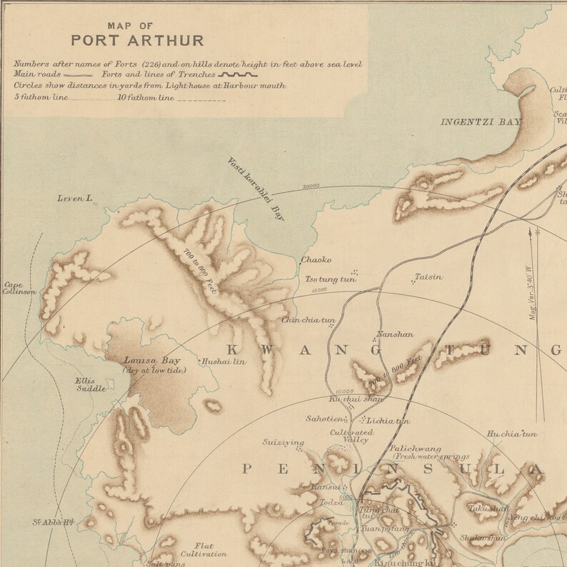 Map Of Port Arthur 1904 China Maps Wall Art Print Vintage Etsy